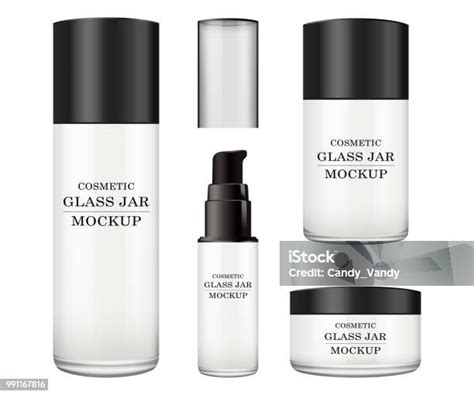 현실적인 흰색 유리 용기 화장품바디 크림 버터 스크럽 재단 크림 젤 피부 관리에 대 한 플라스틱 뚜껑을 가진 분말 프리미엄 제품입니다 패키지 템플릿입니다 벡터 설정