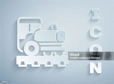 종이 컷 회색 배경에 고립 빈티지 기관차 아이콘 증기 기관차 종이 아트 스타일 벡터 3차원 형태에 대한 스톡 벡터 아트 및 기타 이미지 3차원 형태 강철 고풍스런