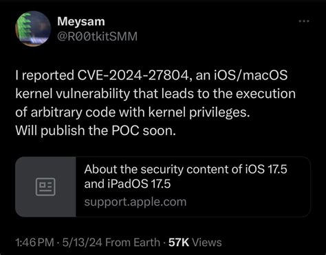 Security Researcher Says Poc For Kernel Vulnerability Targeting Ios 17