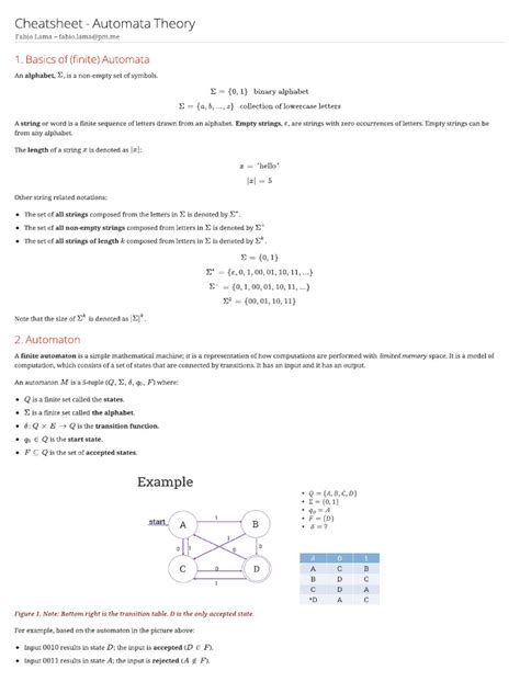 cheatsheet automata theory pdf