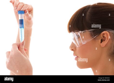 Beautiful Female Lab Worker Holding Up Test Tube Stock Photo Alamy
