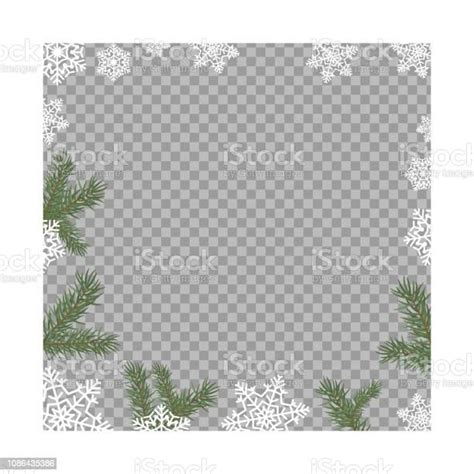 녹색 전나무 지점과 백색 눈송이에서 프레임의 벡터 그림 새 해 메리 크리스마스 가문비나무 침 엽 수 장식 고립 된 투명 한 배경에 테두리 패턴 0명에 대한 스톡 벡터 아트