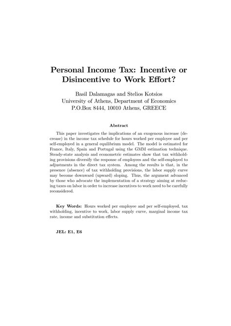 Pdf Personal Income Tax Incentive Or Disincentive To Work Effort