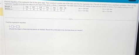 Solved Find The Equation Of The Regression Line For The Chegg