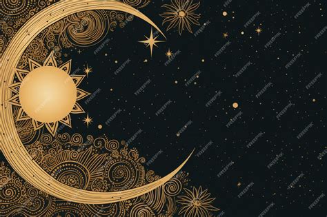Premium Photo Gold Celestial Sun And Crescent Moon Monoline Background On Beige