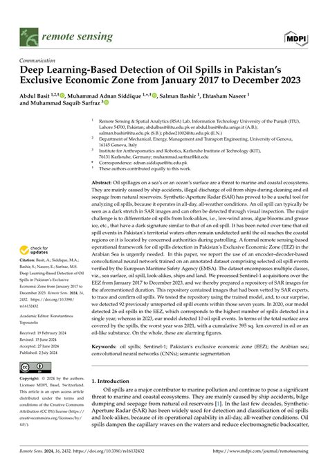 Pdf Deep Learning Based Detection Of Oil Spills In Pakistans