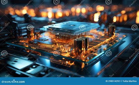 Microchip Component Manufacture At Semiconductor Production Factory Macro Photography