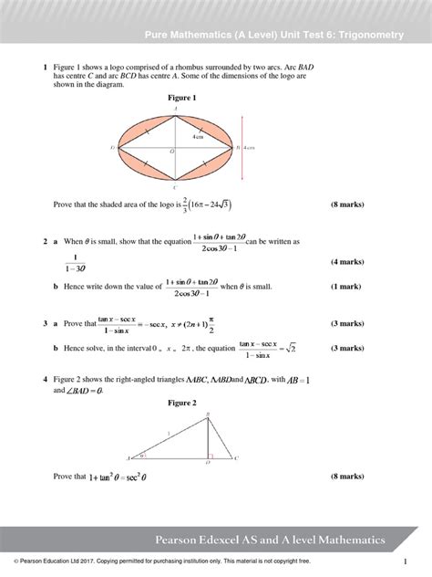 A Level Pure Unit 6 Trigonometry Qp Pdf Equations Trigonometry