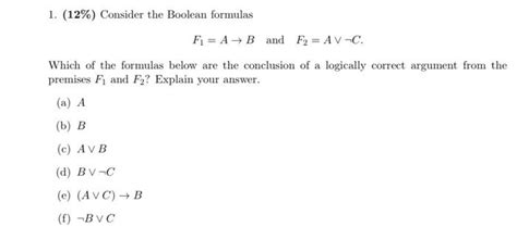Solved 1 12 Consider The Boolean Formulas F1a→b And