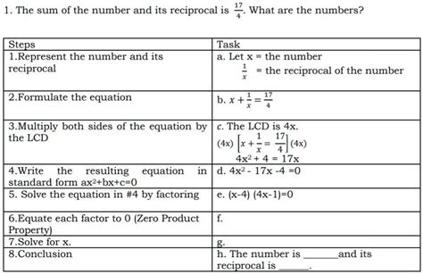 Solved The Sum Of The Number And Its Reciprocal Is 174 What Are The Numbers 1 The Sum Of