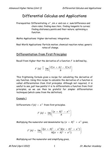 Ah Notes 3 Differential Calculus Teaching Resources