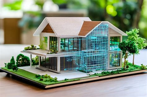 Modern House Architectural Model Digital Design Blueprint 3d Cad Home Real Plan Lines Stock