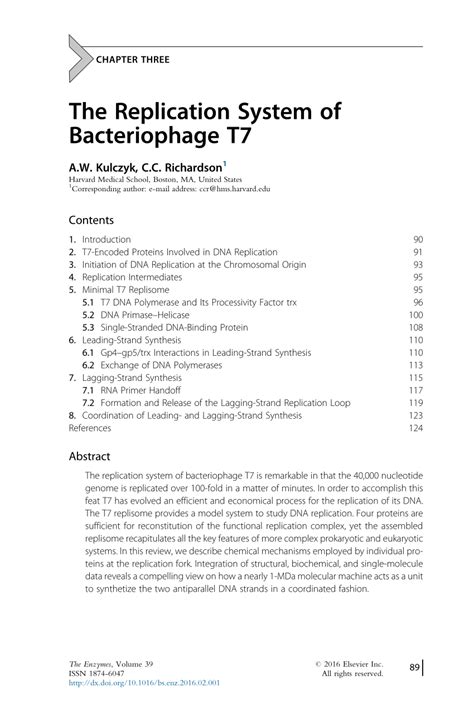 Pdf The Replication System Of Bacteriophage T7