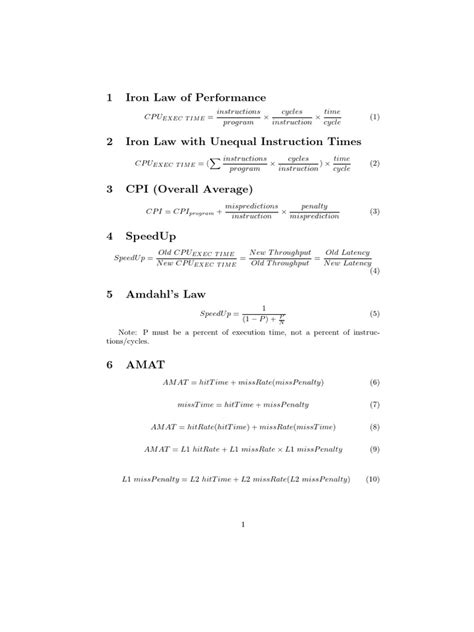 Equation Sheet High Performance Computer Architecture Pdf Central Processing Unit Computer