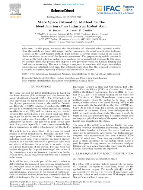 Pdf State Space Estimation Method For The Identification Of An Industrial Robot Arm