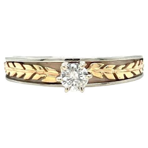 Floral Design 10k Two Tone Gold Solitaire Engagement Ring For Sale At