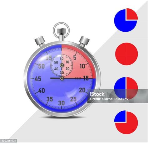 벡터 스톱워치 타이머 클래식 스톱워치 Eps 10 벡터 유리 반사 빨간색과 파란색의 링 간격이있는 접지 그림자 시간 간격의 디자인을 위한 그림입니다 시간에 대한 스톡 벡터