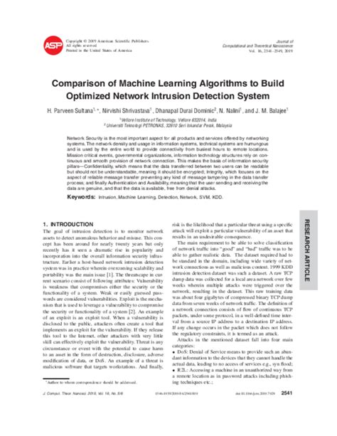 Pdf Comparison Of Machine Learning Algorithms To Build Optimized Network Intrusion Detection