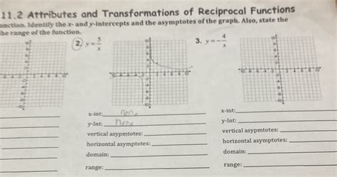 11 2 Attributes And Transformations Of Reciprocal Functions Unction Identify The X And Y