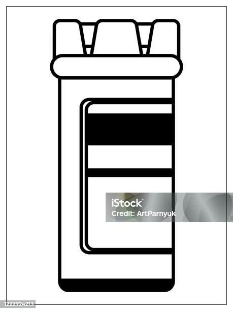 태블릿용 플라스틱 용기의 윤곽선이 있는 벡터 그림입니다 웹 로고 앱 Ui용 격리 건강 진단에 대한 스톡 벡터 아트 및 기타 이미지 건강 진단 건강관리와 의술 검은색