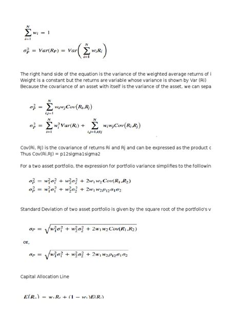 Portfolio Formula Covariance Variance