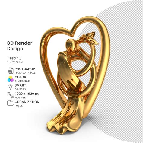 Premium Psd Love Figurine Gold 3d Modeling Psd File Gold Realistic