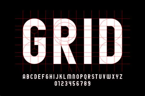 그리드 가이드 라인 글꼴 알파벳 문자와 숫자 벡터 일러스트 레이 션 대문자에 대한 스톡 벡터 아트 및 기타 이미지 대문자