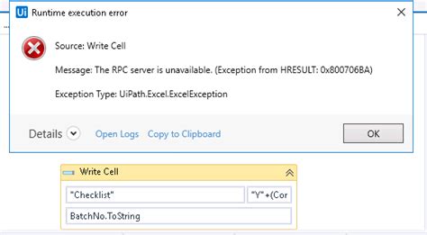 The Rpc Server Is Unavailableexception From Hresult 0x800706ba