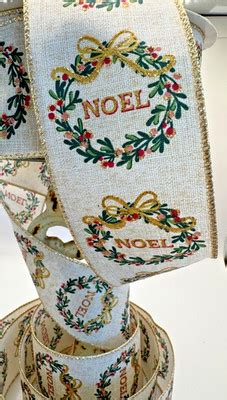 Noel Wreath Holiday Ribbon 25 Wired Christmas Faux Linen 5 Yd Gold