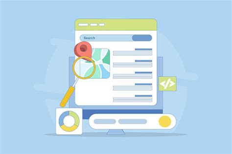 웹 사이트 웹 사이트 코드 유기적 순위를위한 검색 엔진 최적화 전략에 대한 Seo 친화적 인 코드 작성 개념 검색 결과에 대한 웹 사이트 순위 배경에 평면 그림 3차원