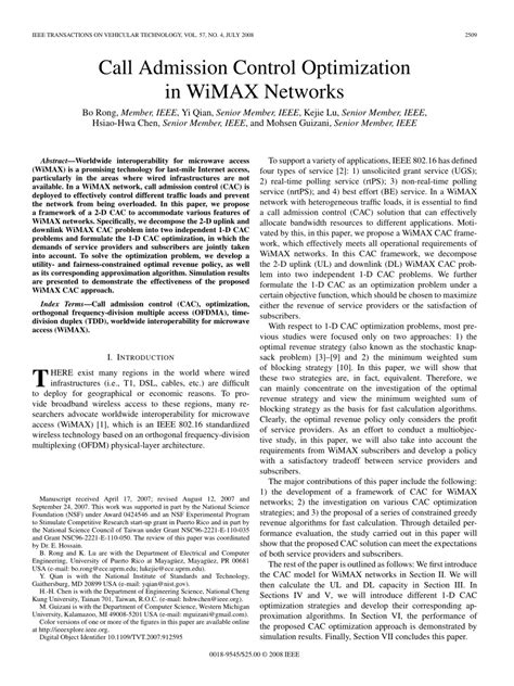 Pdf Call Admission Control Optimization In Wimax Networks