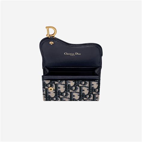 디올 새들 플랩 카드 홀더 블루 디올 오블리크 자카드 Dior Kream