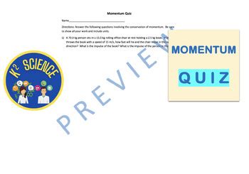 Momentum Quiz Unit 6 Linear Motion Impulse Physics By K Squared Science