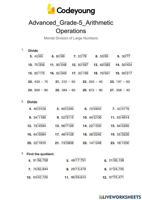 Advanced Mental Division Of Large Numbers Worksheet Worksheets Library