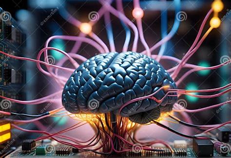 Artificial Intelligence Brains With Glowing Neurons Connected To Cpu The Power Of Artificial