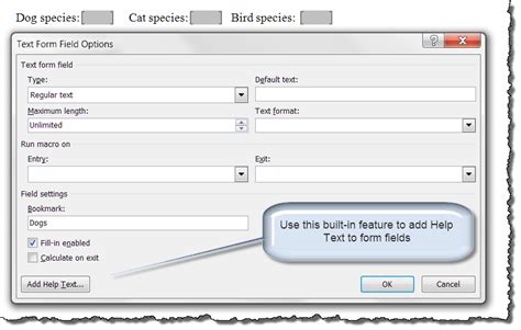 Content Control Help Text