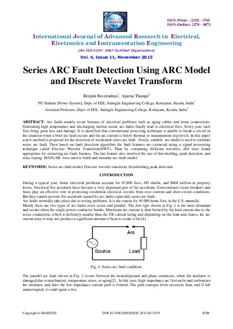 Pdf Series Arc Fault Detection Using Arc Model And Discrete Wavelet
