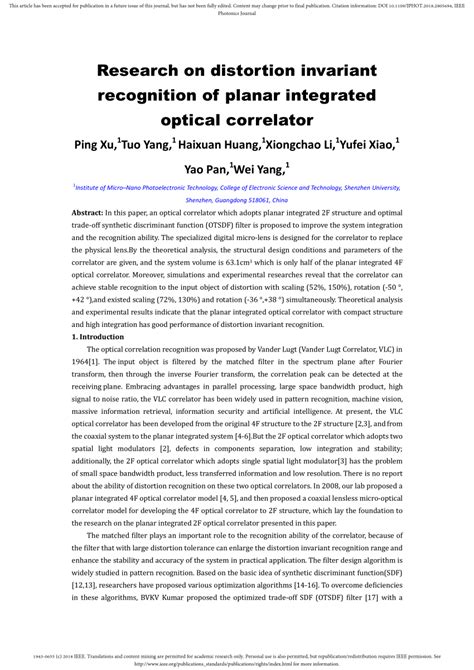 Pdf Research On Distortion Invariant Recognition Of A Planar Integrated Optical Correlator