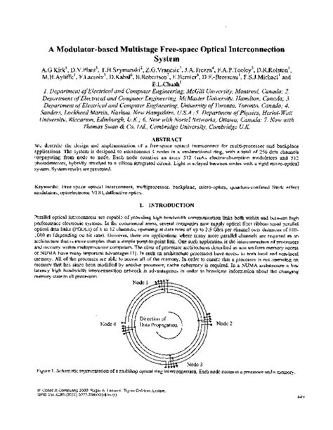 Pdf Modulator Based Multistage Free Space Optical Interconnection System Frank Tooley And D