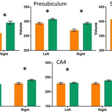 Bar Chart Of Volumes Of Hippocampal Subfields In Patients With Ocd