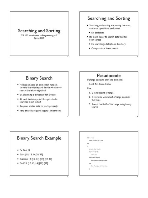 Searching And Sorting Cse 130 Introduction To Programming In C Spring