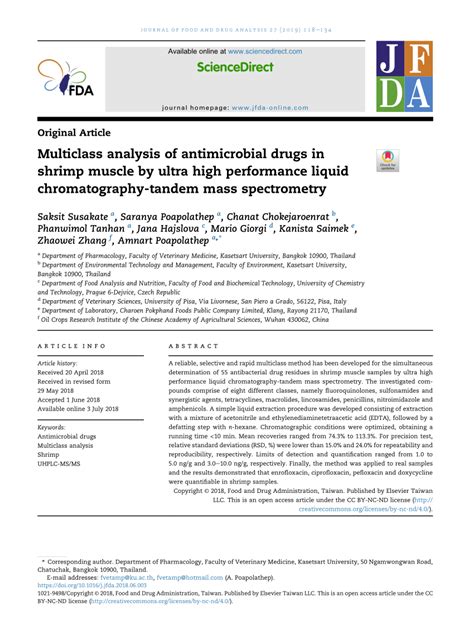 Pdf Multiclass Analysis Of Antimicrobial Drugs In Shrimp Muscle By Ultra High Performance
