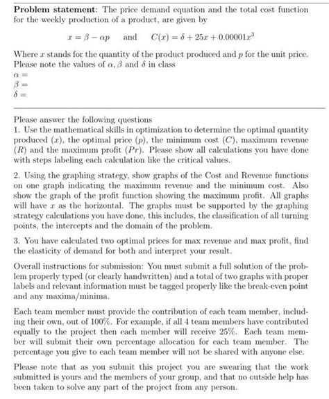 Problem Statement The Price Demand Equation And The