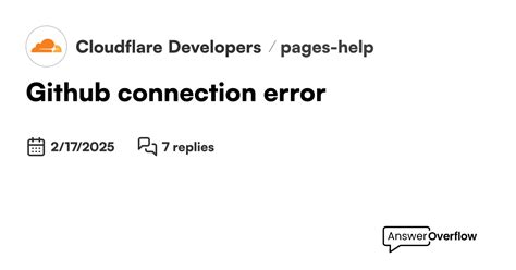 Github Connection Error Cloudflare Developers