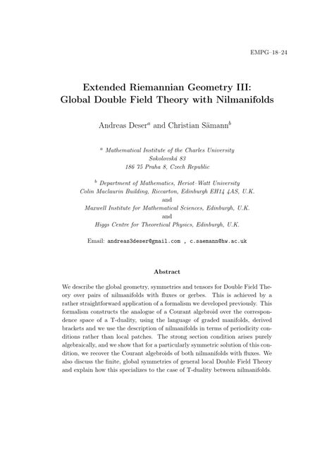 Pdf Extended Riemannian Geometry Iii Global Double Field Theory With Nilmanifolds