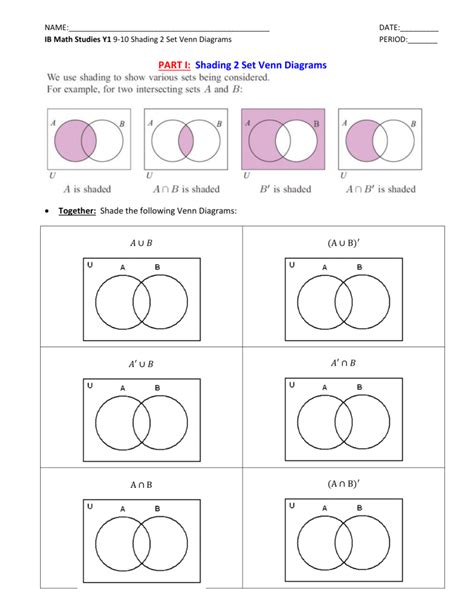 Venn Diagrams Shading And Set Operations Worksheet