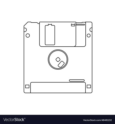 Floppy Disk Outline Icon On White Background Vector Image