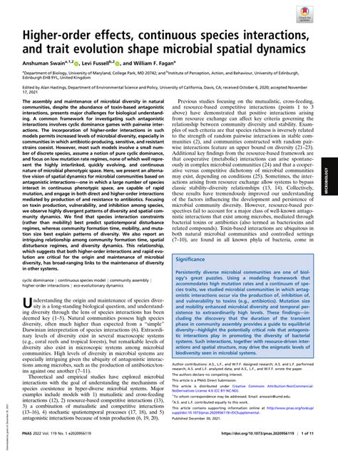 Pdf Higher Order Effects Continuous Species Interactions And Trait