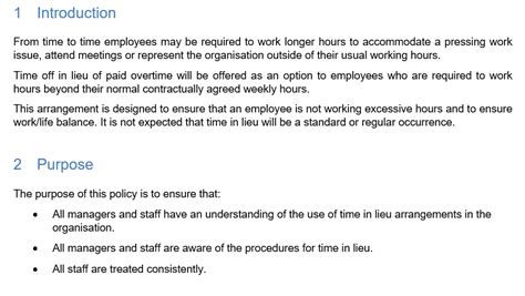 Policy And Procedure For Time In Lieu GRCReady