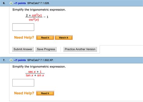 Solved Simplify The Trigonometric Expression Chegg Com